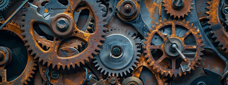 Gears and Mechanisms of Rusty Old Clock. Interlocking Gears in Perfect ...