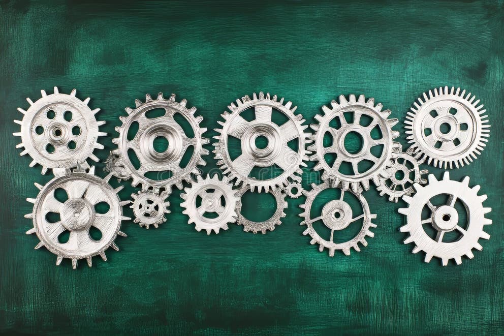 Gears Meshing Together on a Teal Backdrop Illustrate Collaboration ...