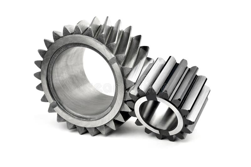 Gears with Oblique Teeth in Mesh, Mechanism Gears on a White Background ...