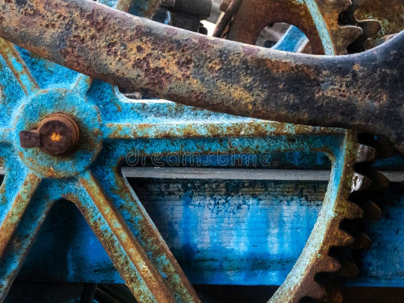 Gears of Old Machine, Rust Blue Color Stock Photo - Image of antique ...