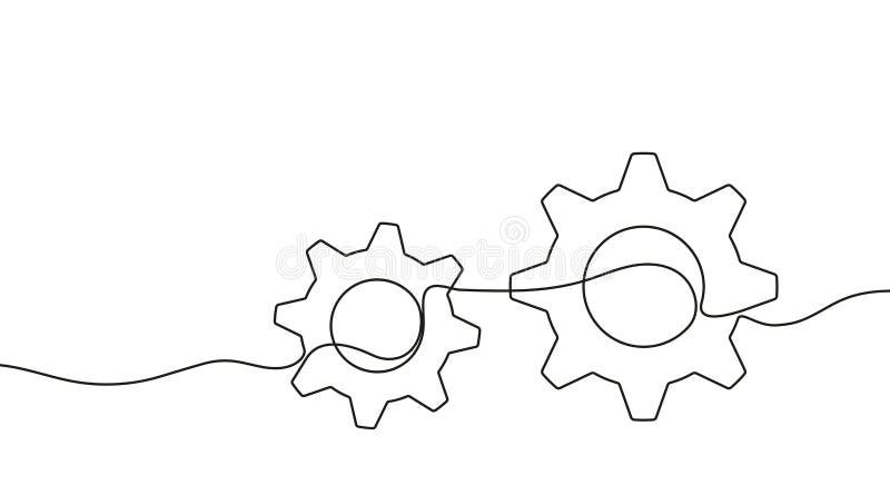 Gears One Line Drawing. One Continuous Line Illustration of Gears ...