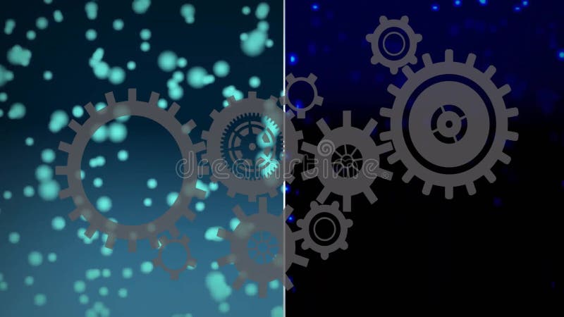 Gears and Particles Moving Animation Over Split Blue and Black ...