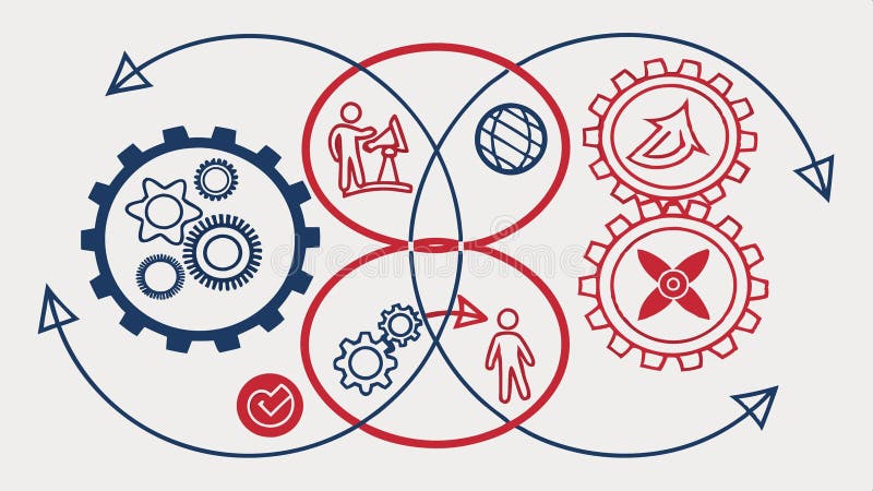 Gears and People Silhouettes, Teamwork and Mechanical Process Vector ...