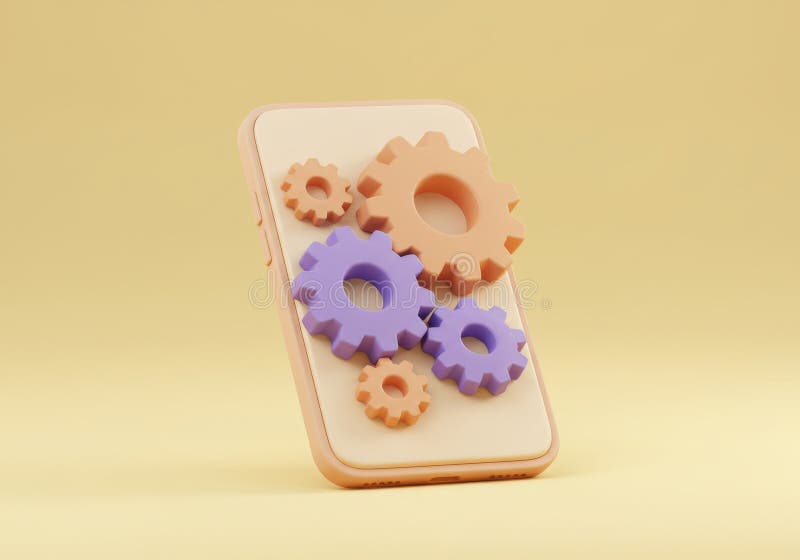 Gears on Phone Screen Showing App Settings and Functionality Stock ...