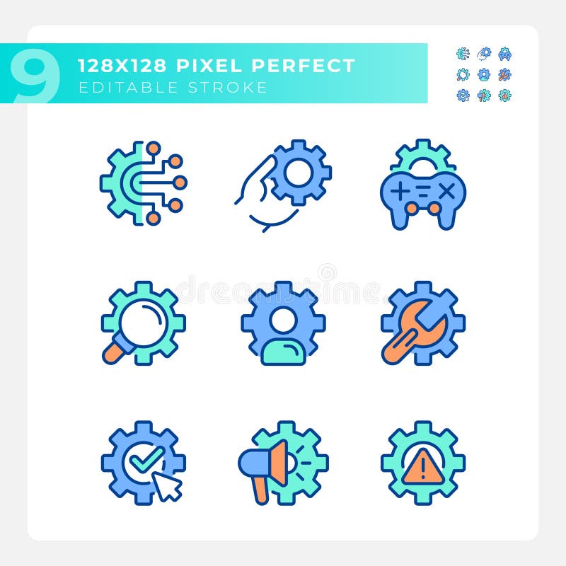Gears Pixel Perfect RGB Color Icons Set Stock Illustration ... Gears Pixel Perfect RGB Color Icons Set Stock Illustration ...