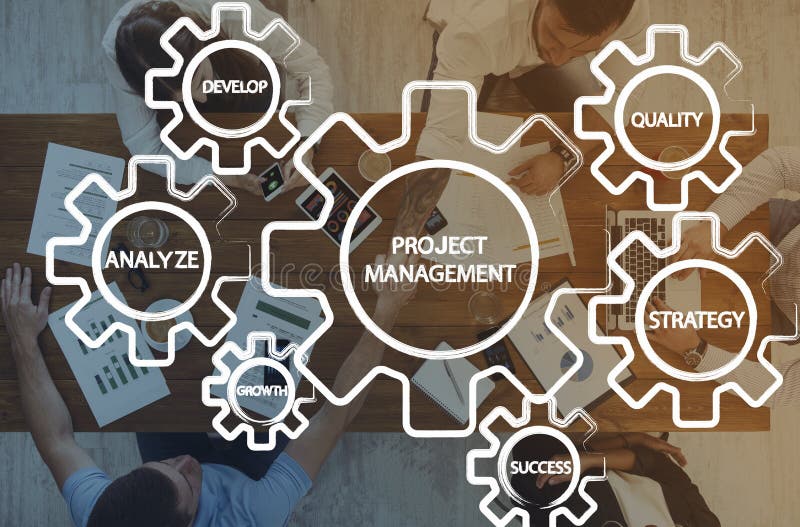 Gears with Project Management Features Over Business Team Stock ...
