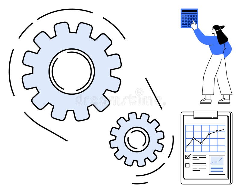 Businesswoman Managing Workflow and Analyzing Data with Gears and ...