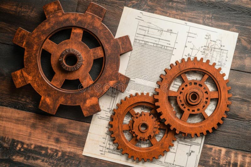 Gears Rotate on Blueprint Design with Technical Theme Stock ...