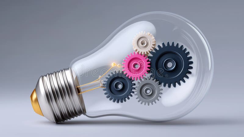 Gears Rotate within a Transparent Lightbulb Representing Innovation and ...
