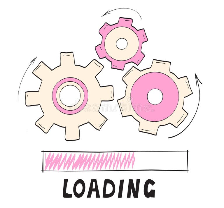 Gears Rotates Loading Progress Bar Vector Style In Doodle Style Load Progress Bar For Ui Stock