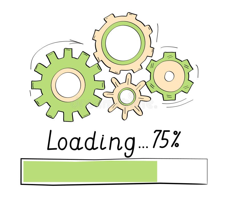 Gears Rotates, Loading Progress Bar Vector Style in Doodle Style. Load ...