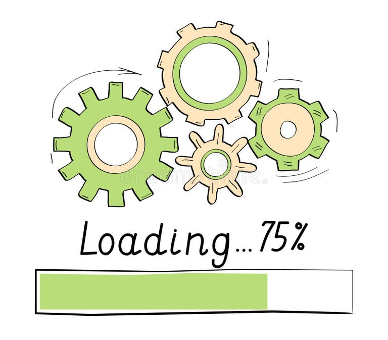 Gears Rotates, Loading Progress Bar Vector Style in Doodle Style. Load ...
