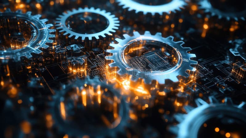 Gears Rotating on Circuit Board Symbolizing Technological Innovation ...