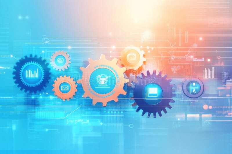 Gears Rotating and Connecting, Driving Global Communication and ...