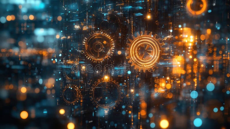 Gears Rotating Inside Computer Server Room, Creating Futuristic ...