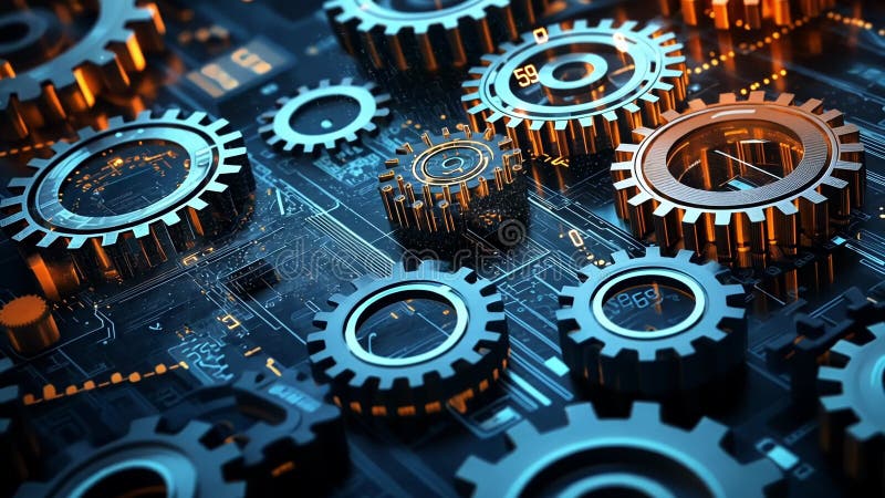Gears Rotating Inside Futuristic Machine Showing Teamwork and ...