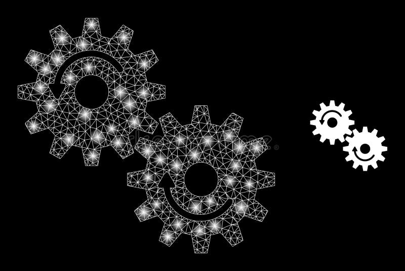 Gears Rotation Icon - Wire Frame Mesh with Glare Spots Stock Vector ...