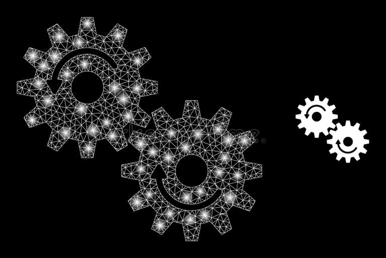 Gears Rotation Icon - Wire Frame Mesh with Glare Spots Stock Vector ...