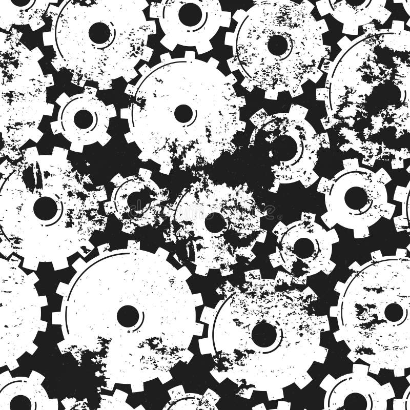 Gears Seamless Pattern. Mechanical Grungy Background. Vector ...