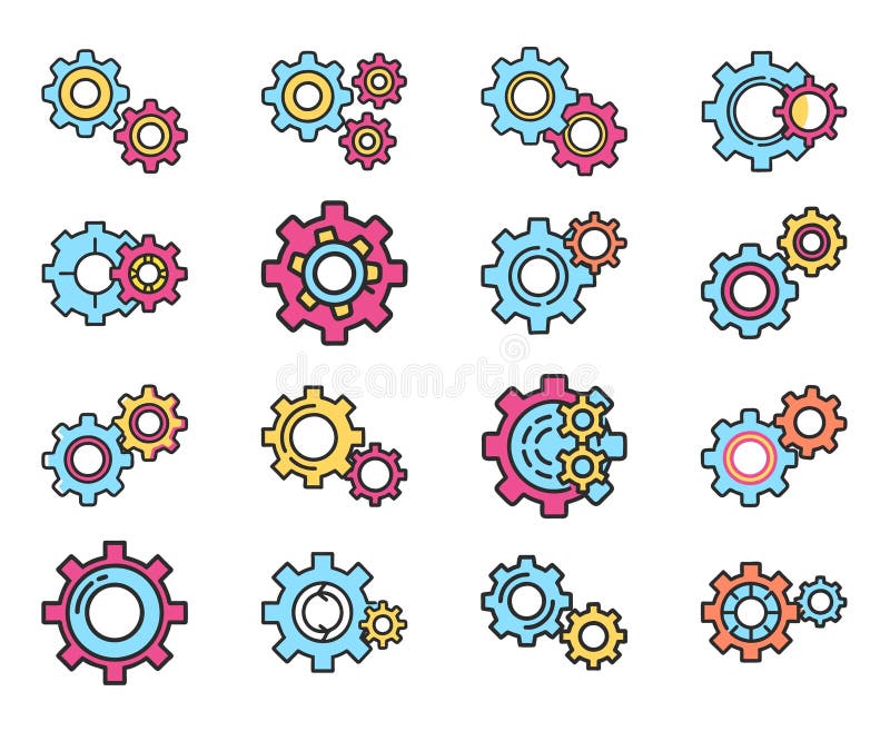 Gears Set Colorful Flat Icons Teamwork Cooperation Precision, Meshing ...