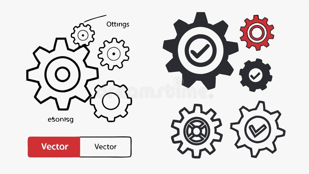 Gears and Settings Icons, Control Panel, Mechanical Design Vector ...