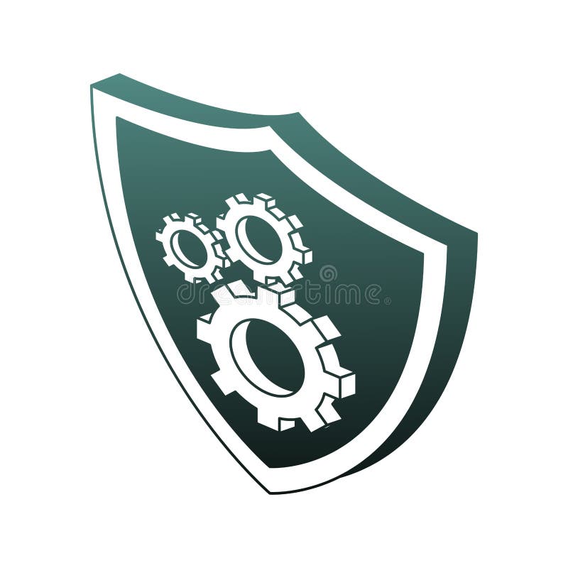 Gears on Shield Isometric Blue Lines Stock Vector - Illustration of ...