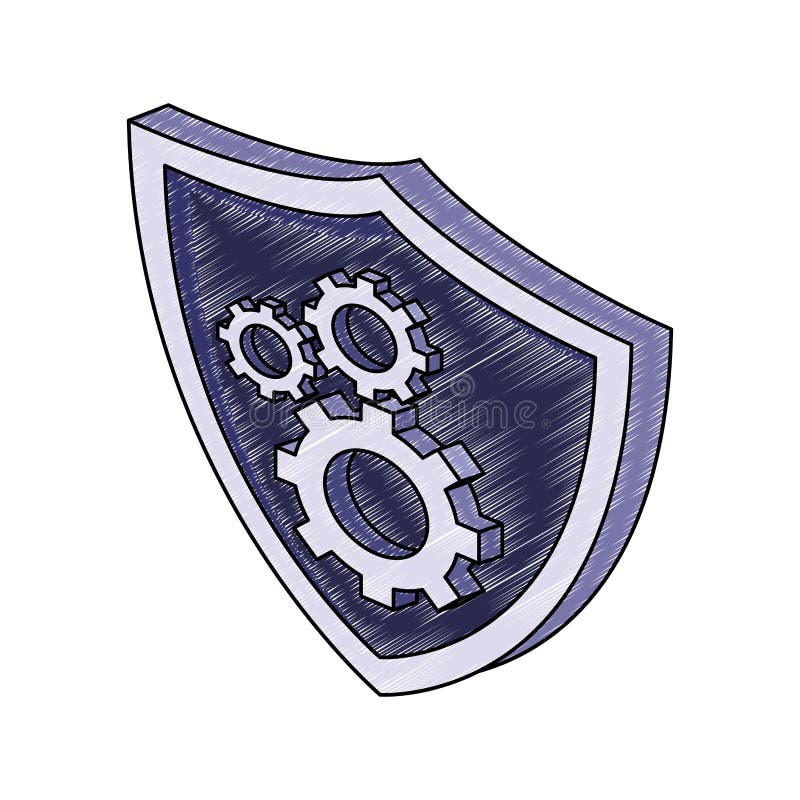 Gears on Shield Isometric Scribble Stock Vector - Illustration of ...