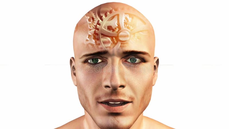 Gears shown in mans head stock video. Video of mechanical - 336533713