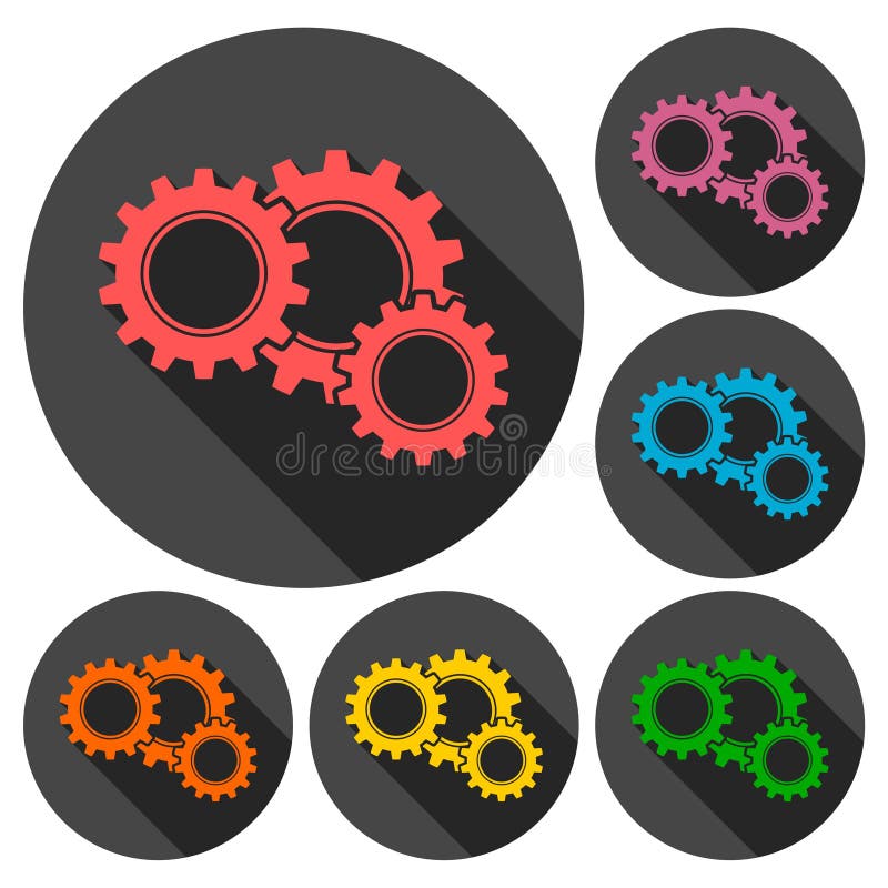 Gears Sign Icons Set with Long Shadow Stock Vector - Illustration of ...
