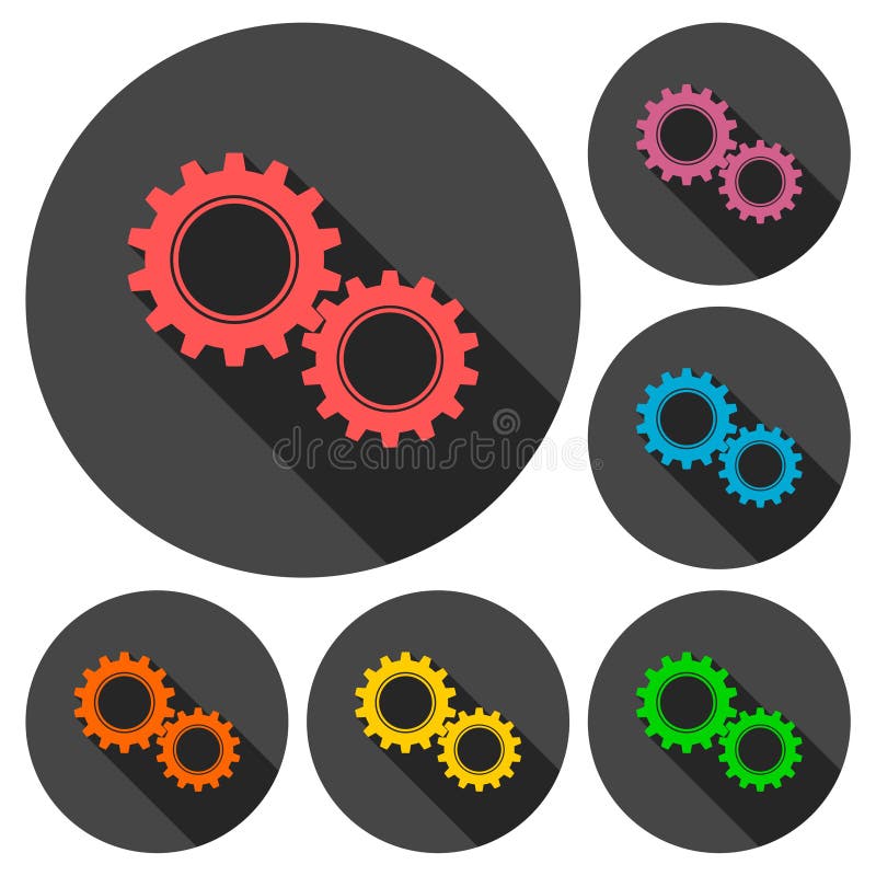 Gears Sign Icons Set with Long Shadow Stock Vector - Illustration of ...