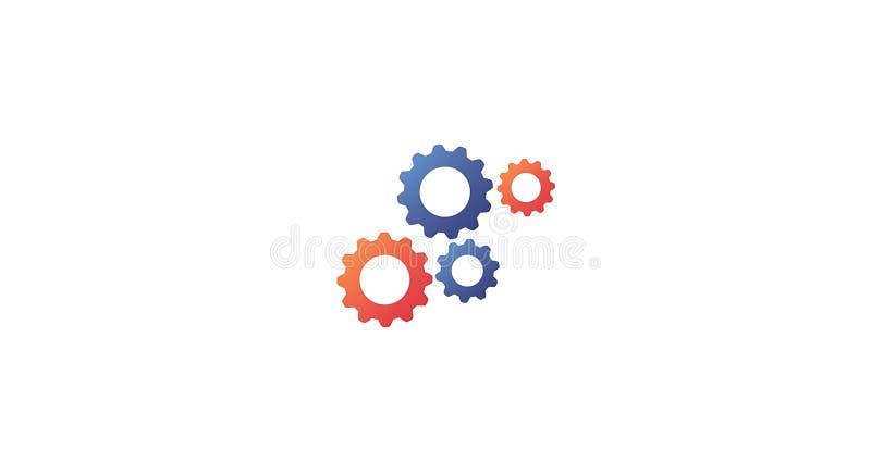 Gears Spinning Illustration in Red and Blue Gradient on White Stock ...