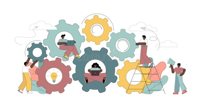 Gears, Teamwork. the People on the Team Turn and Push the Gears Stock ...