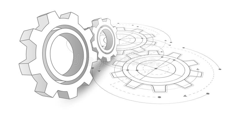 Technical Drawing of Gears .Rotating Mechanism of Round Parts .Machine ...