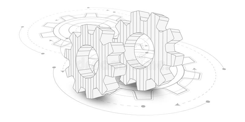 Technical Drawing of Gears .Rotating Mechanism of Round Parts .Machine ...