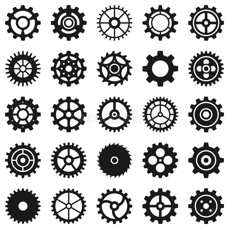 Gears. Transmission Cogwheel Movement Black Silhouette Collection ...