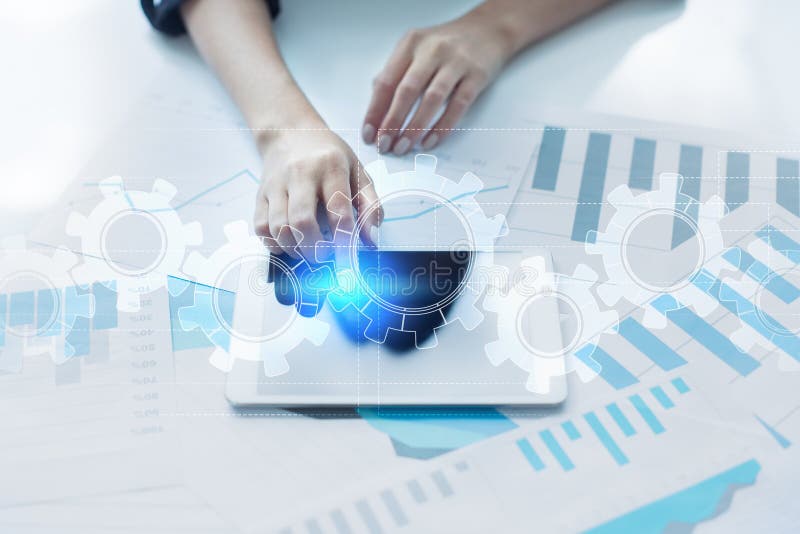 Gears on Virtual Screen. Business and Technology Concept. Automation ...