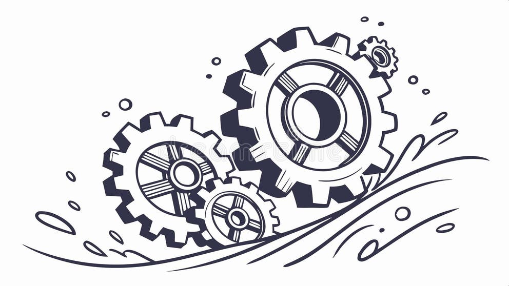 Gears and Water Splash, Mechanical Process and Fluid Dynamics Vector ...