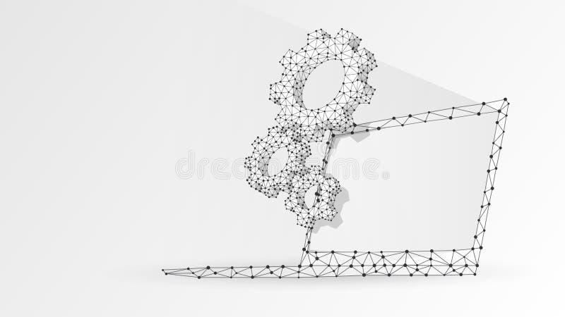 Gears on White Laptop Screen. Industry, Business Solution, Technology ...