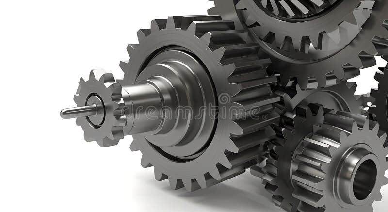 Gears Working Together Close Up on White Background for Engineering Concept Stock Illustration ...