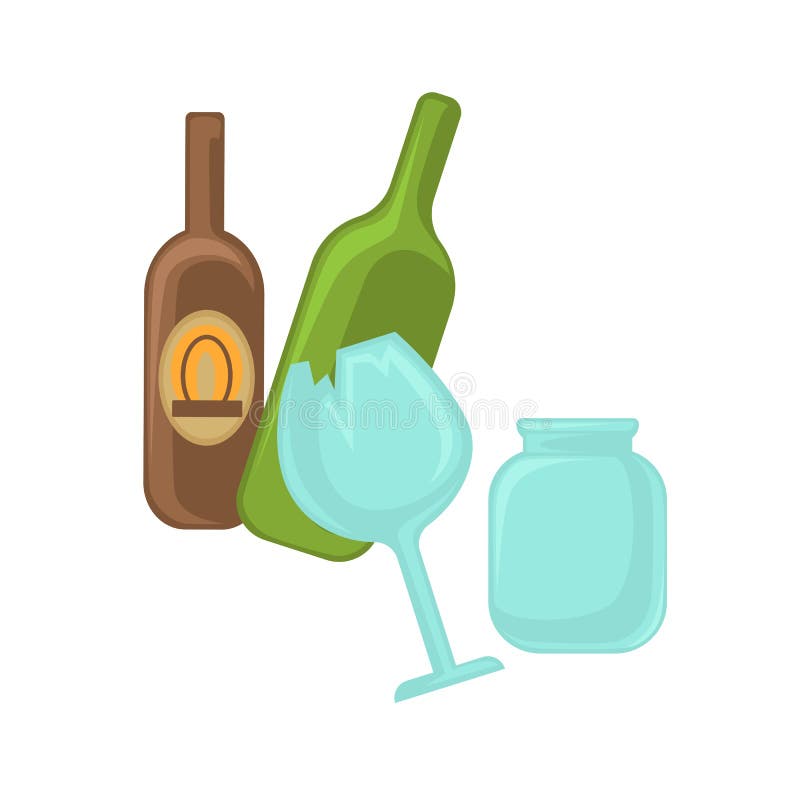 Gebroken Glas, Kruik En Groene Fles Vector Illustratie - Illustration ...