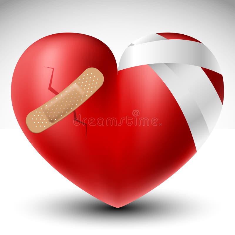 Gebroken hart met verband vector illustratie. Illustration of hart ...