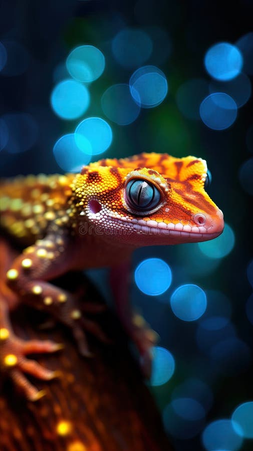Gecko in Bokeh Style on Dark Background. Stock Illustration ...