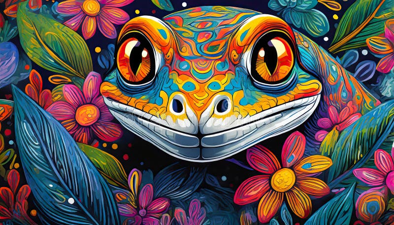 Gecko Lizard Bright Colorful and Vibrant Poster Illustration Stock ...