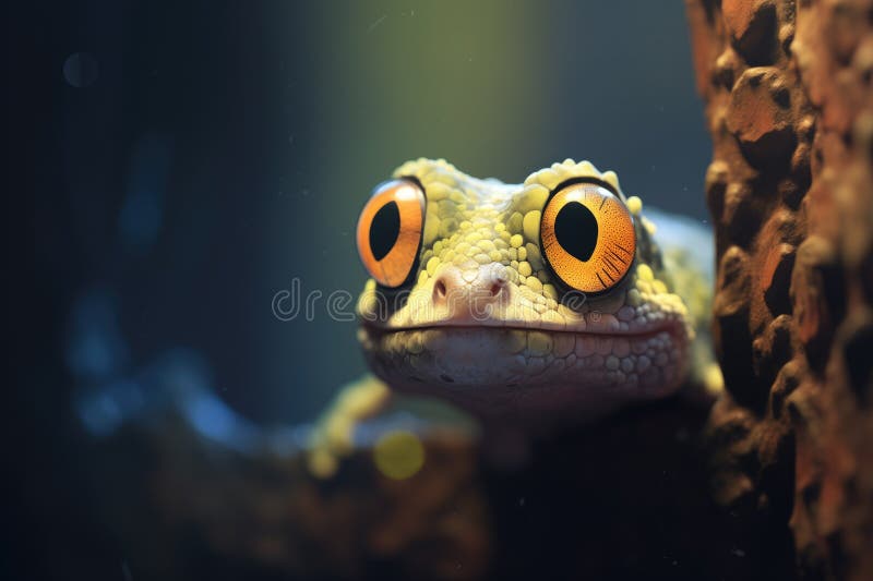 Gecko Lurking Behind Stone, with Focus on Dimly Lit Prey Stock Image ...