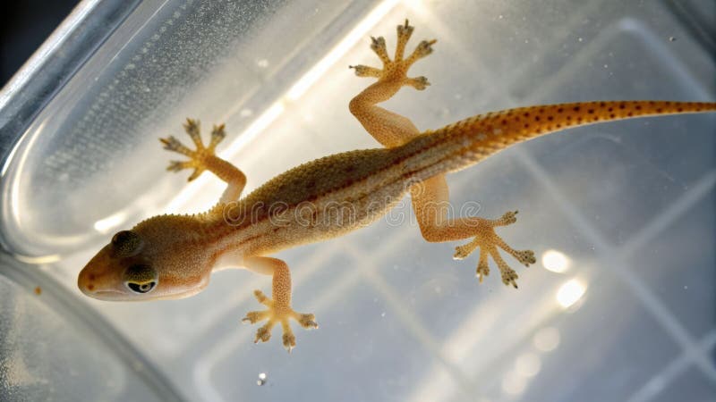 Gecko Observed from Below on Clear Surface in Natural Light Showcasing ...