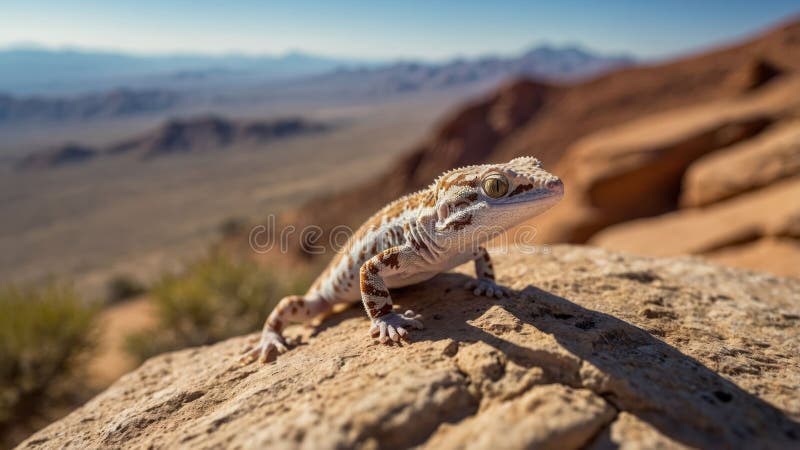 A Gecko Perched on a Rock in a Desert Landscape, Showcasing Its Unique ...