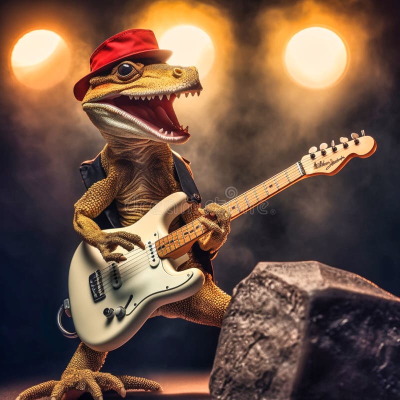 Gecko Playing Electric Guitar on Stage, Generative AI Stock ...