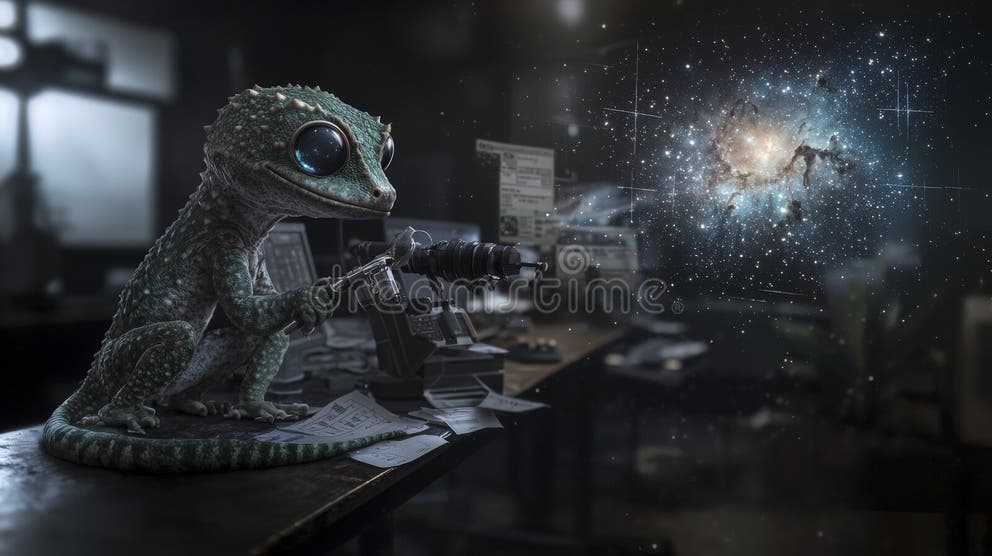 Gecko Scientist Observes Cosmic Events in Space Observatory Digital Art ...