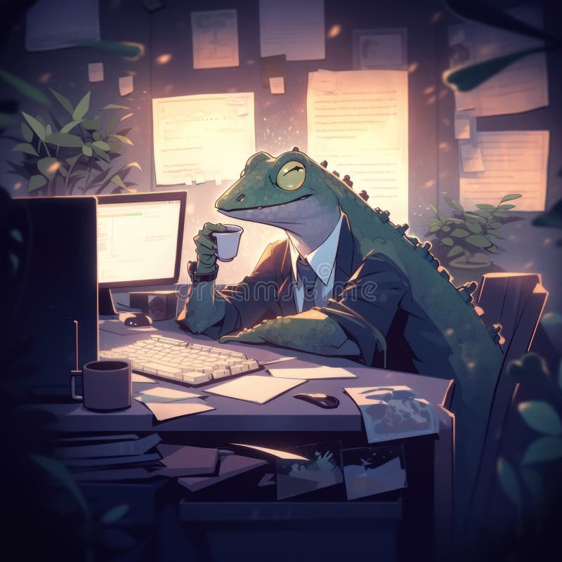 A Man in a Suit Sitting at a Desk with a Wolf Mask on His Head ...