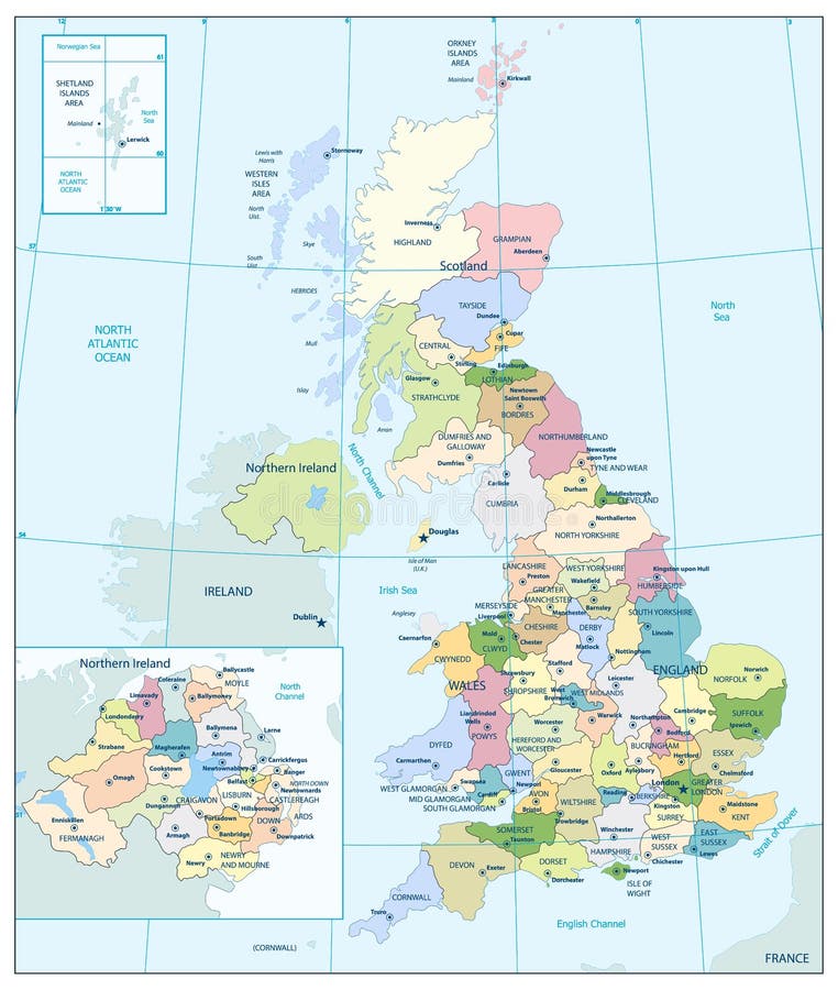 De Kaart Van Engeland Met Administratieve Afdelingen Vector Illustratie ...